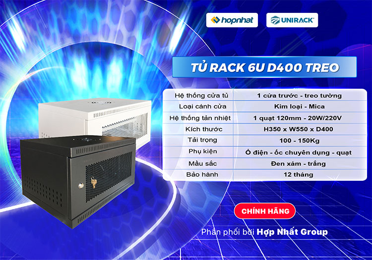 Tủ rack 6U D400, tủ rack treo tường màu đen, UNR N6UD400 mẫu mới, Tủ ...